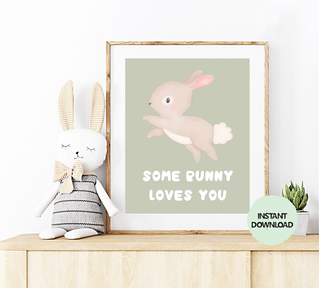 Sage Green Nursery Prints, Some Bunny Loves You, Green Boho Nursery ...