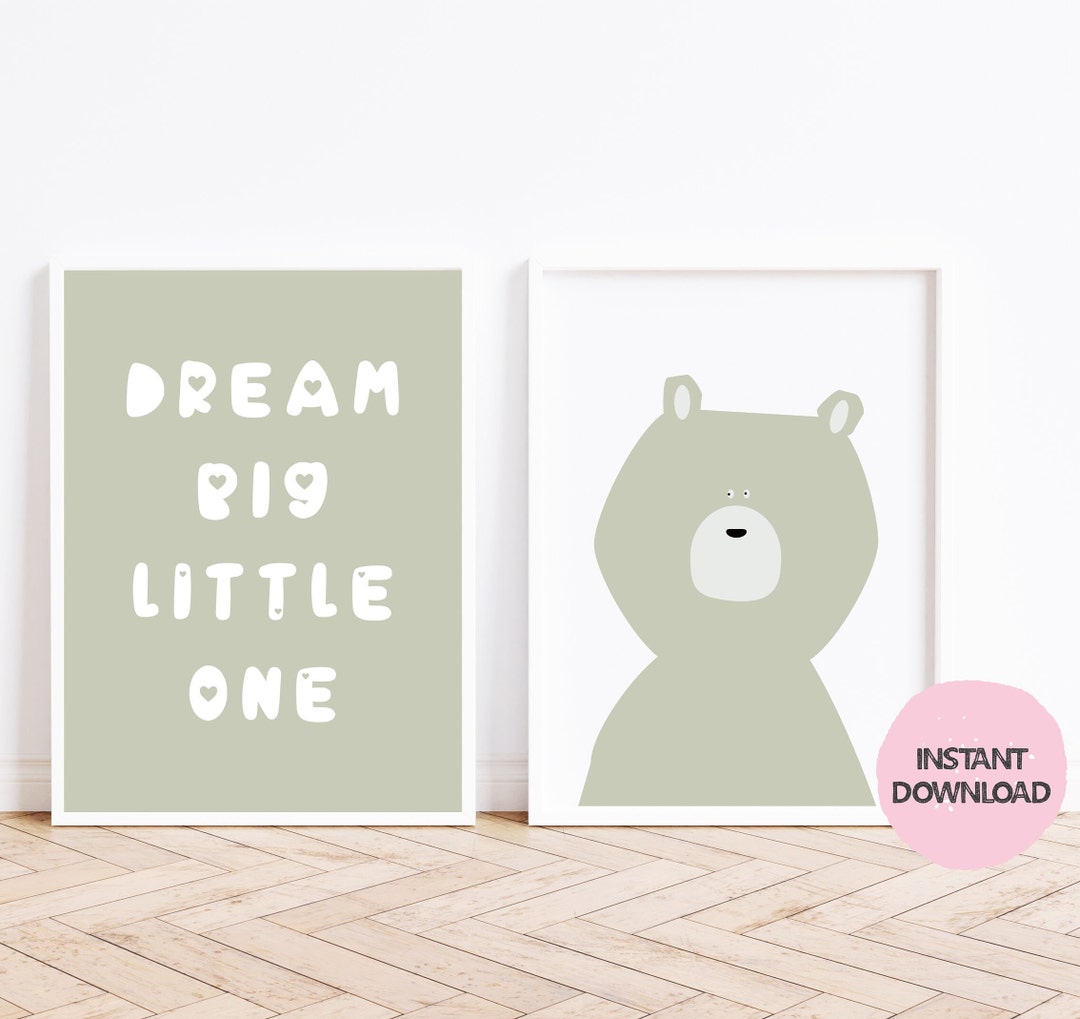 Sage Green Nursery Prints, Dream Big Little One, Boho Nursery Wall Art ...