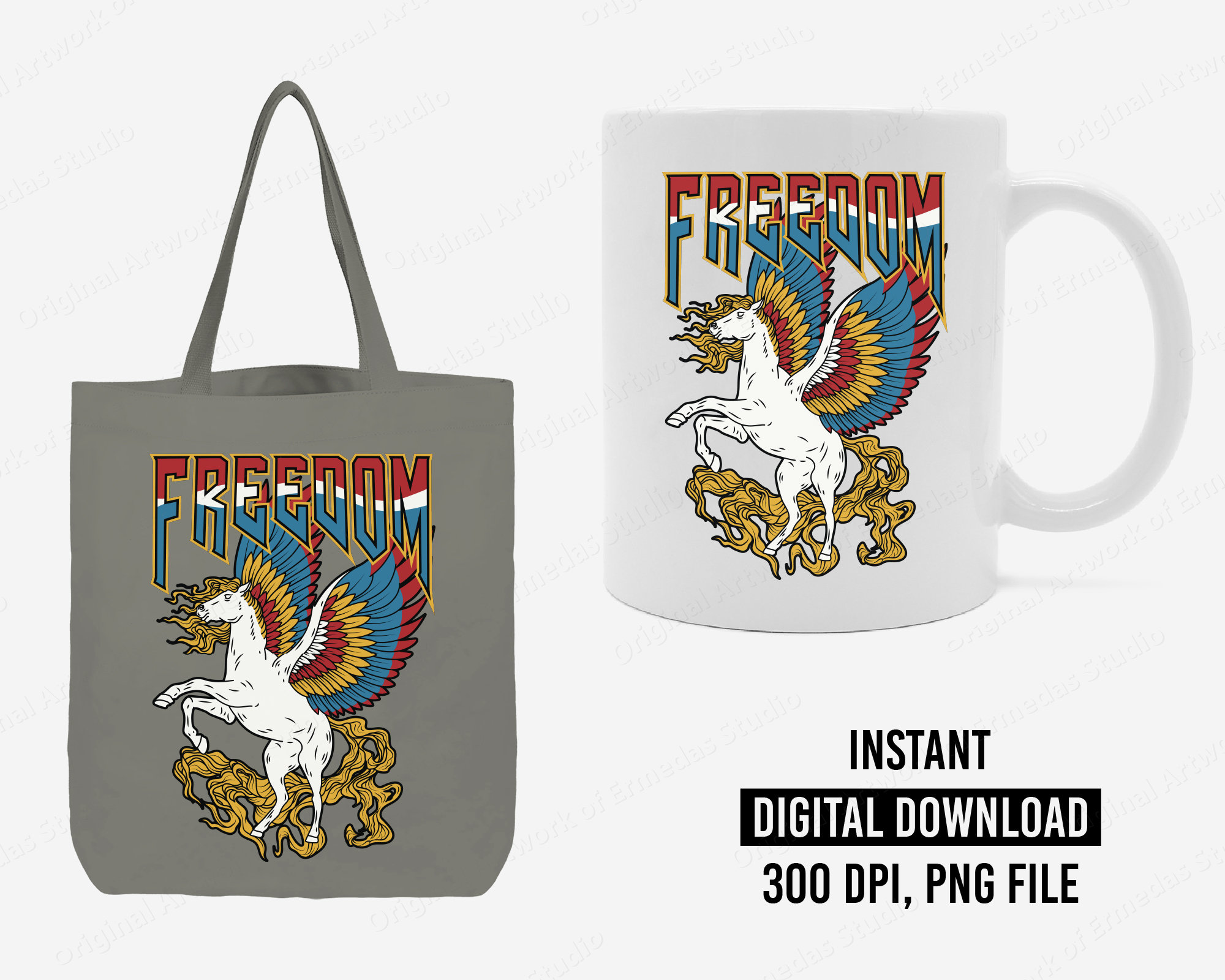 Pegasus With Colorful Wings | Transparent PNG File | Digital Download ...