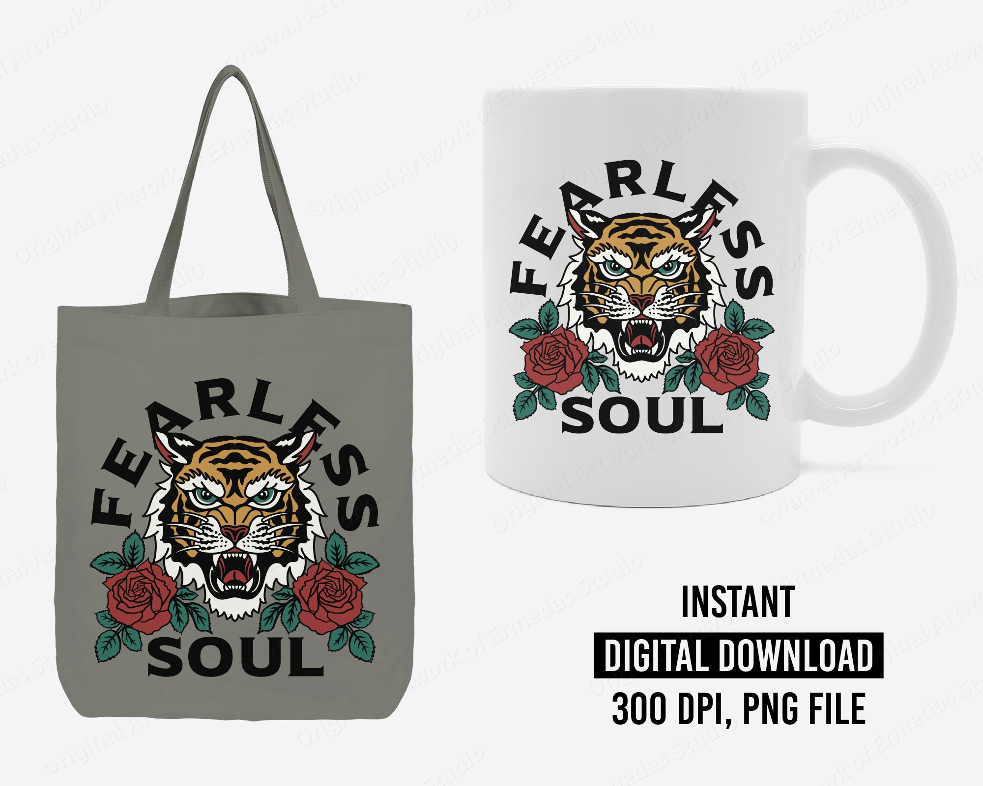 Tiger With Roses Tattoo | Transparent PNG File | Digital Download | for ...