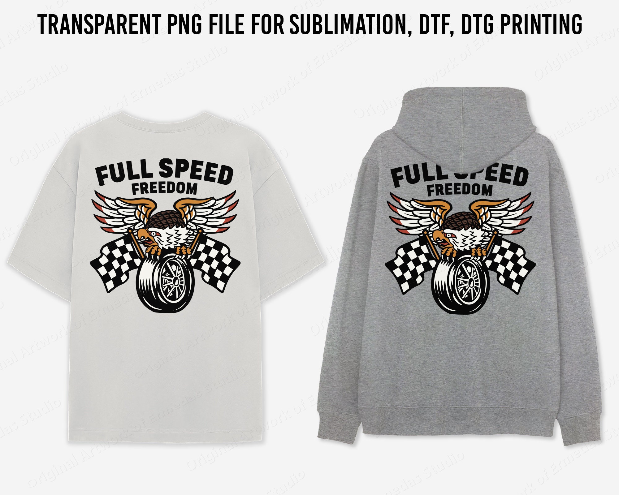 Eagle on Motorcycle Tyre Between Two Racing Flags | Transparent PNG ...