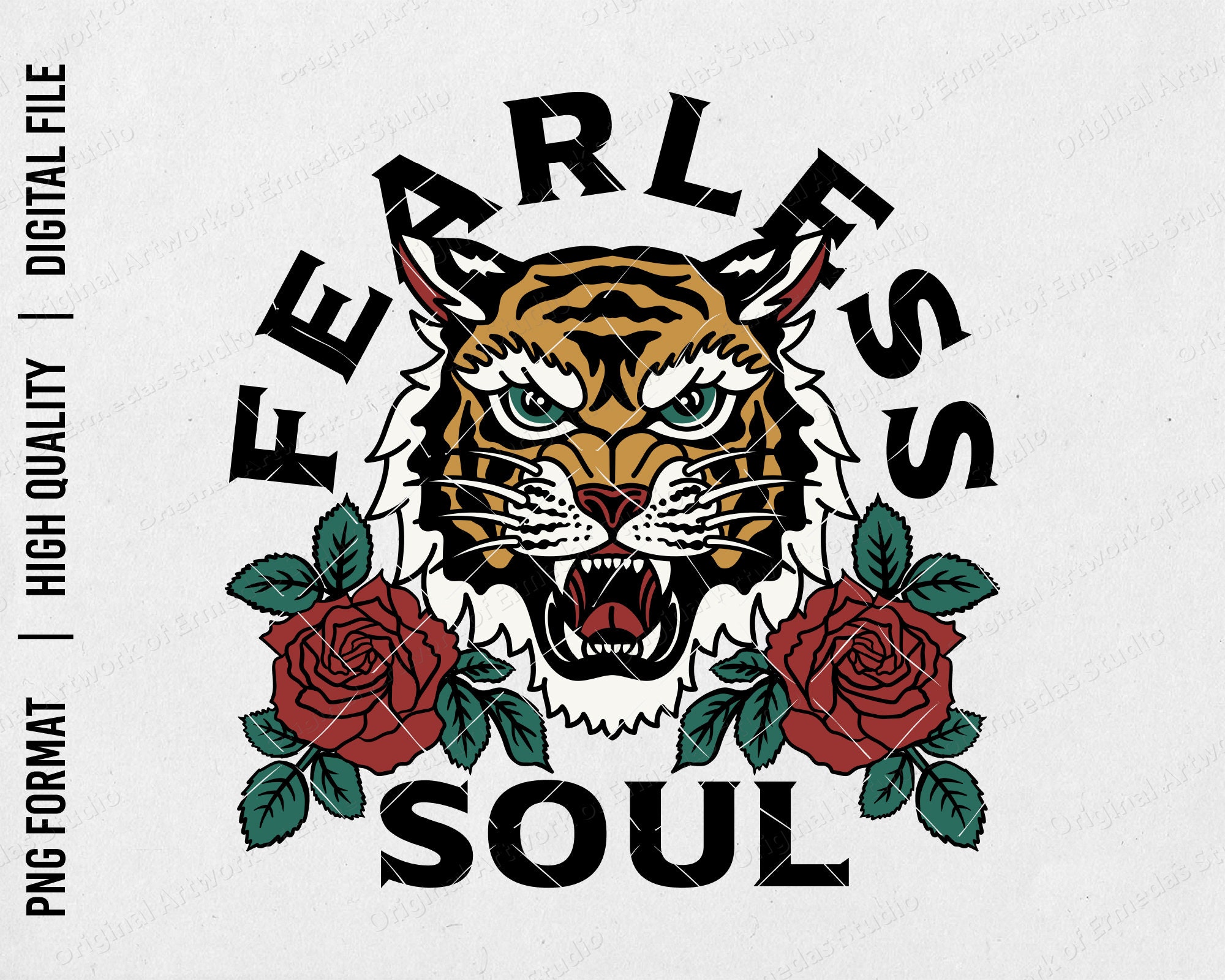 Tiger With Roses Tattoo | Transparent PNG File | Digital Download | for ...