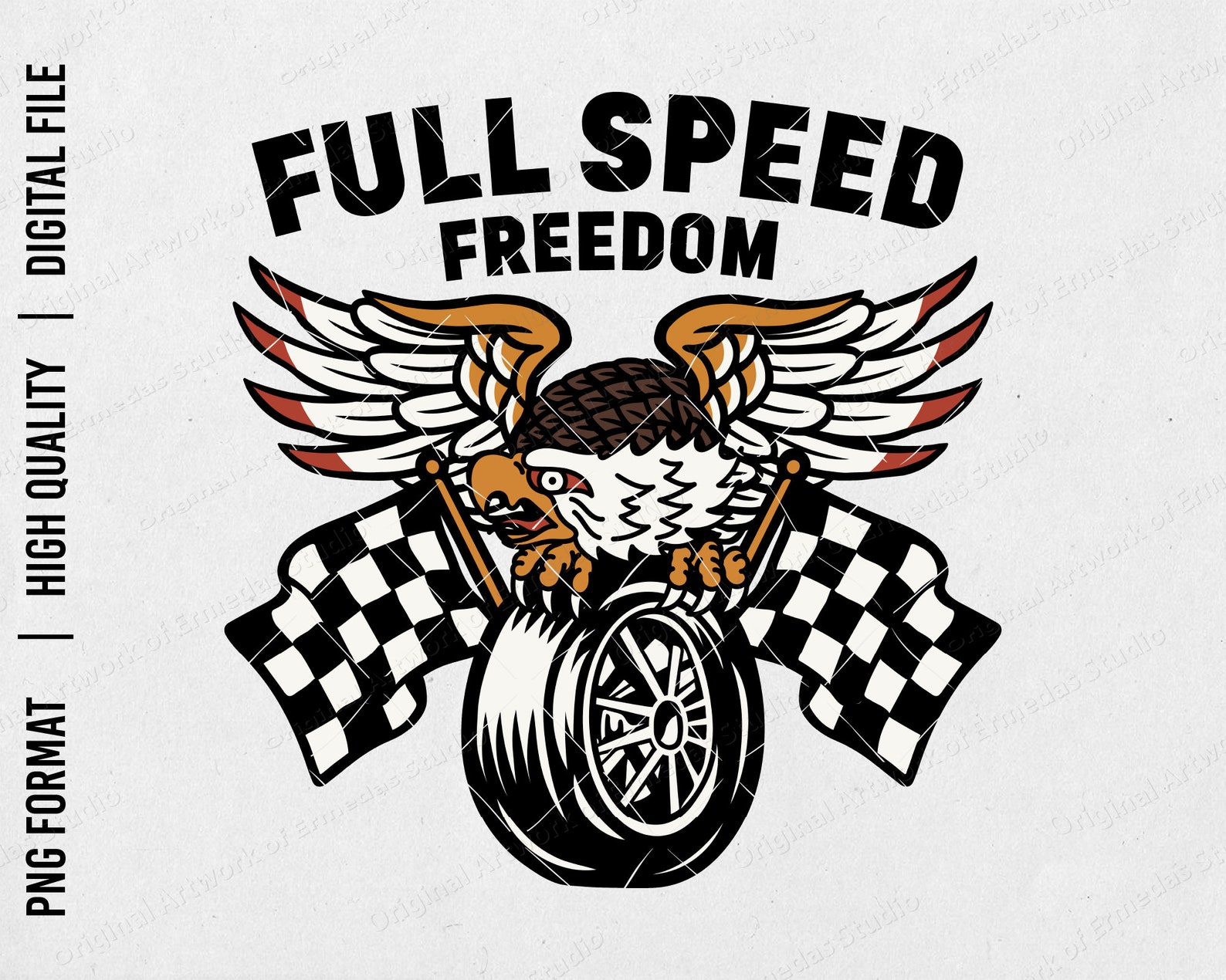 Eagle on Motorcycle Tyre Between Two Racing Flags | Transparent PNG ...
