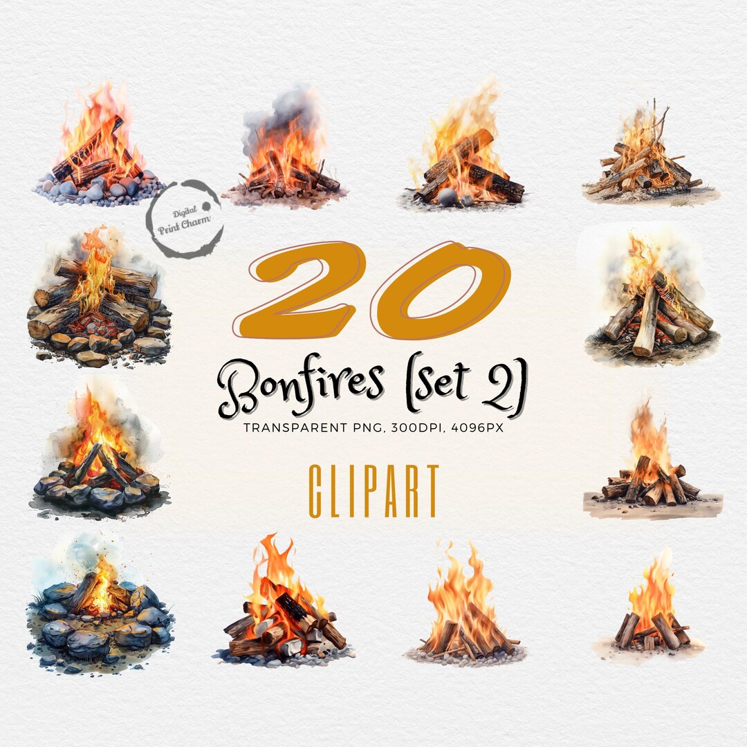 Campfire Clipart Bundle | 20 Realistic Watercolor Digital Prints ...