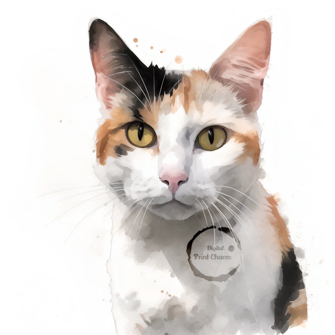 Digital Watercolor Calico Cat Clipart Bundle 16 Cute Feline Prints for ...