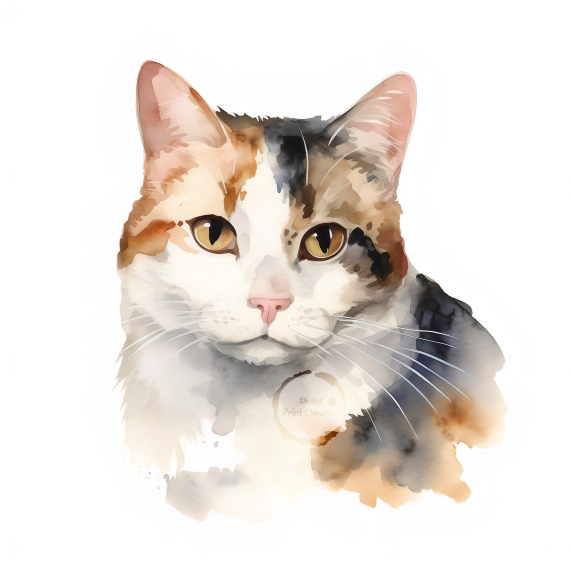 Digital Watercolor Calico Cat Clipart Bundle | 16 Cute Feline Prints ...