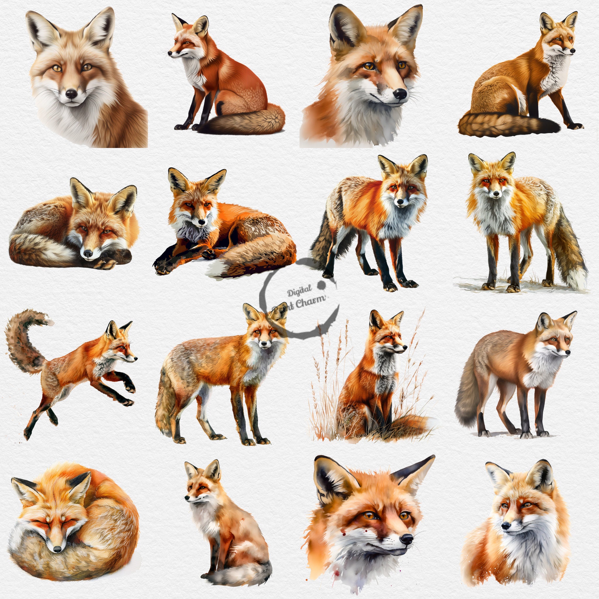 Charming Red Fox Watercolor Set 20 Realistic Fox Digital Prints ...