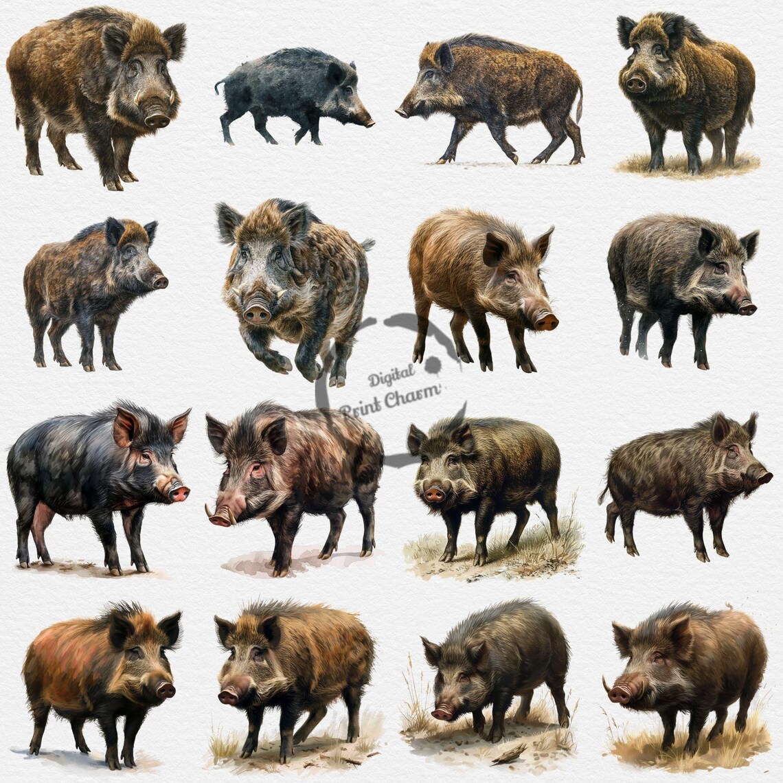 Realistic Wild Boar Clipart Bundle | 20 Wild Hog Illustrations ...