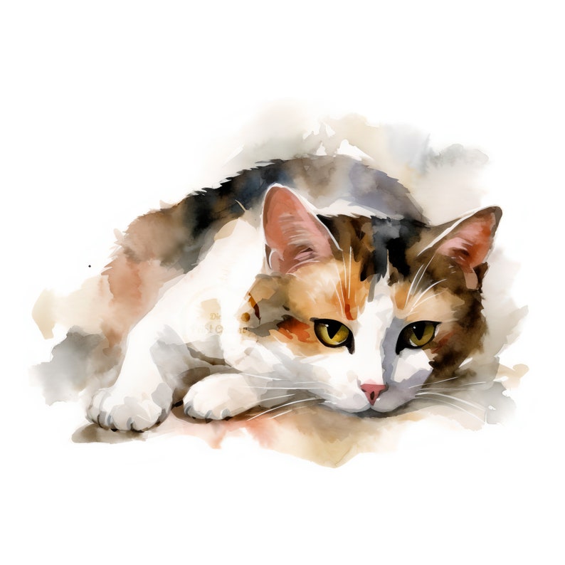 Digital Watercolor Calico Cat Clipart Bundle | 16 Cute Feline Prints ...