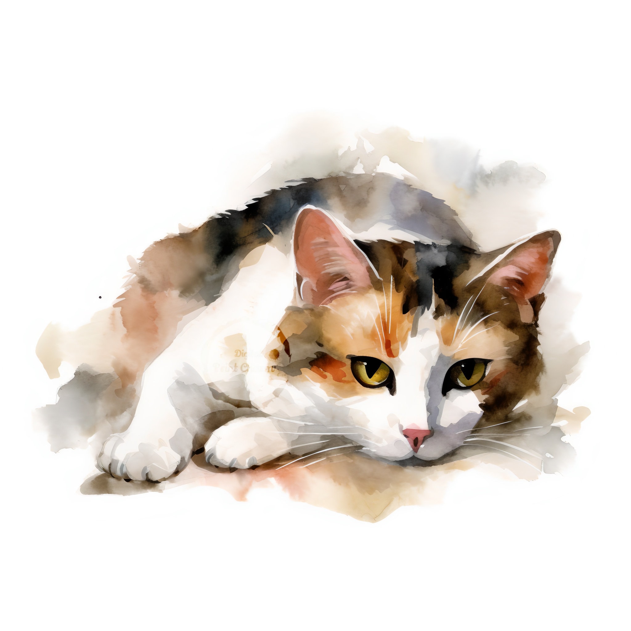 Digital Watercolor Calico Cat Clipart Bundle | 16 Cute Feline Prints ...