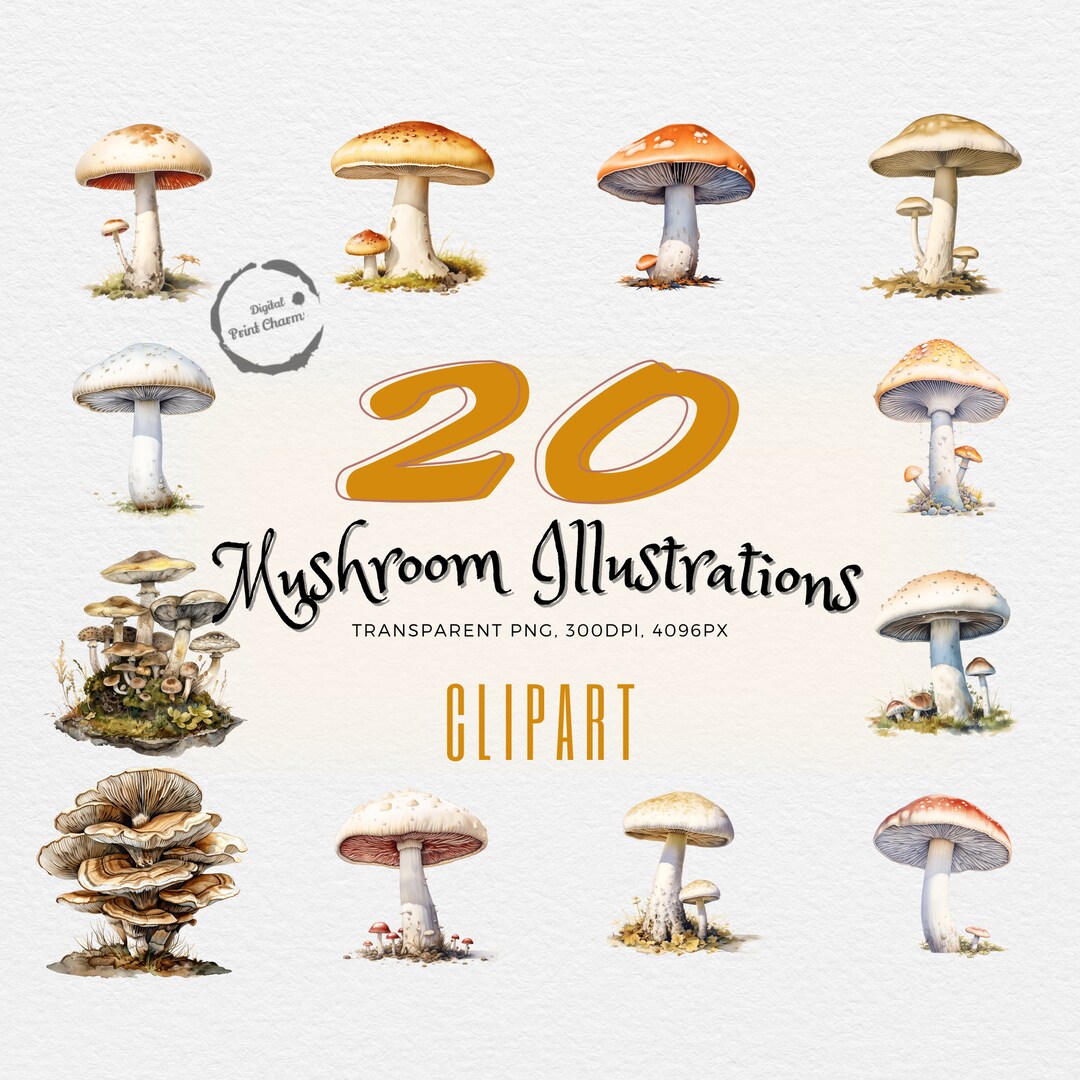 20 Mushroom Clipart Digital Prints | Watercolor Paintings | Realistic ...
