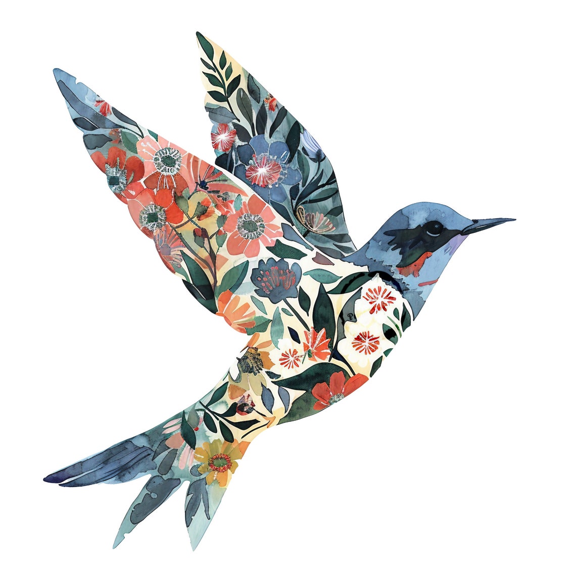 Floral Bird Clipart Bundle 20 Watercolor Flower-patterned Bird ...