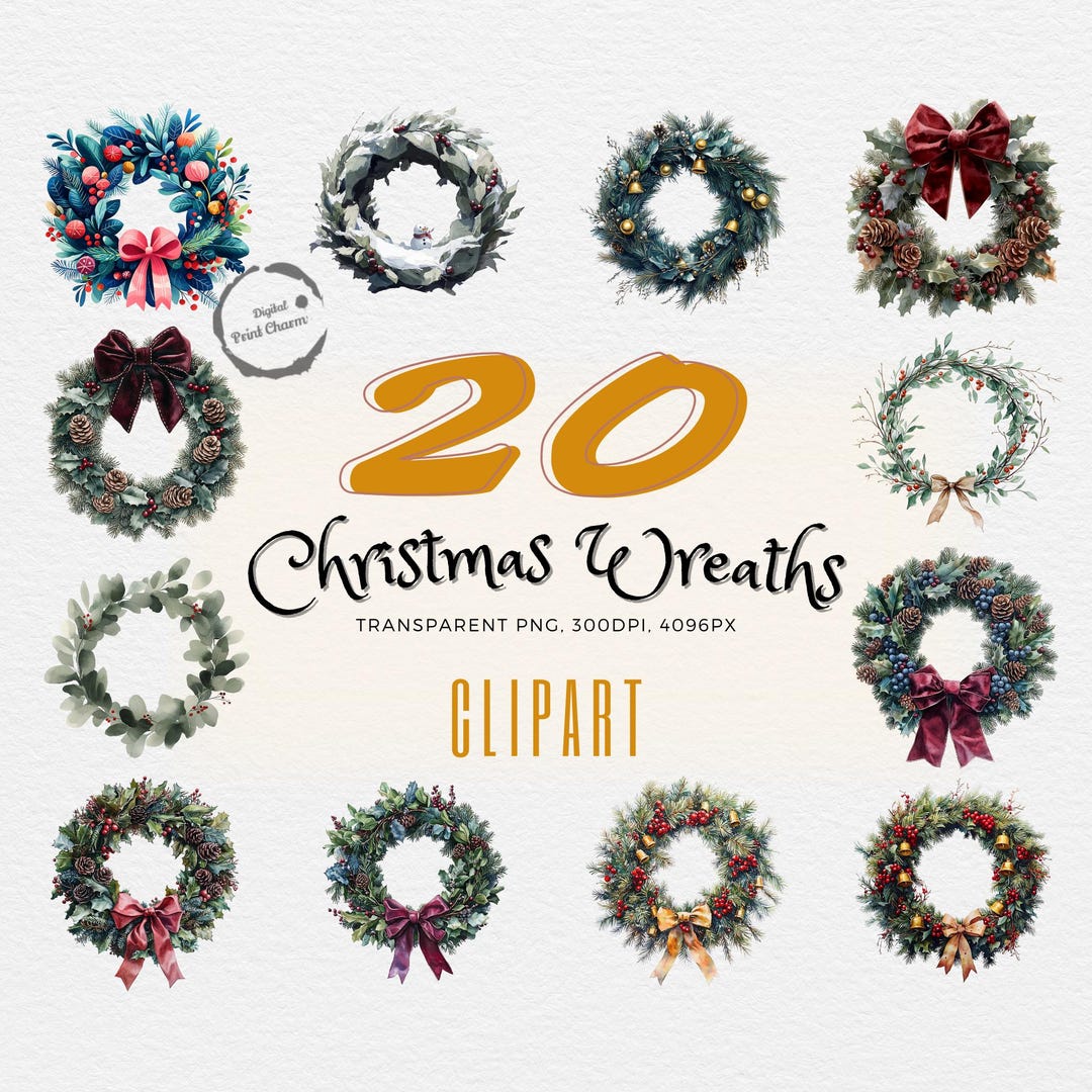 20 Stunning Christmas Wreath Clipart Bundle | Must-have Holiday Decor ...