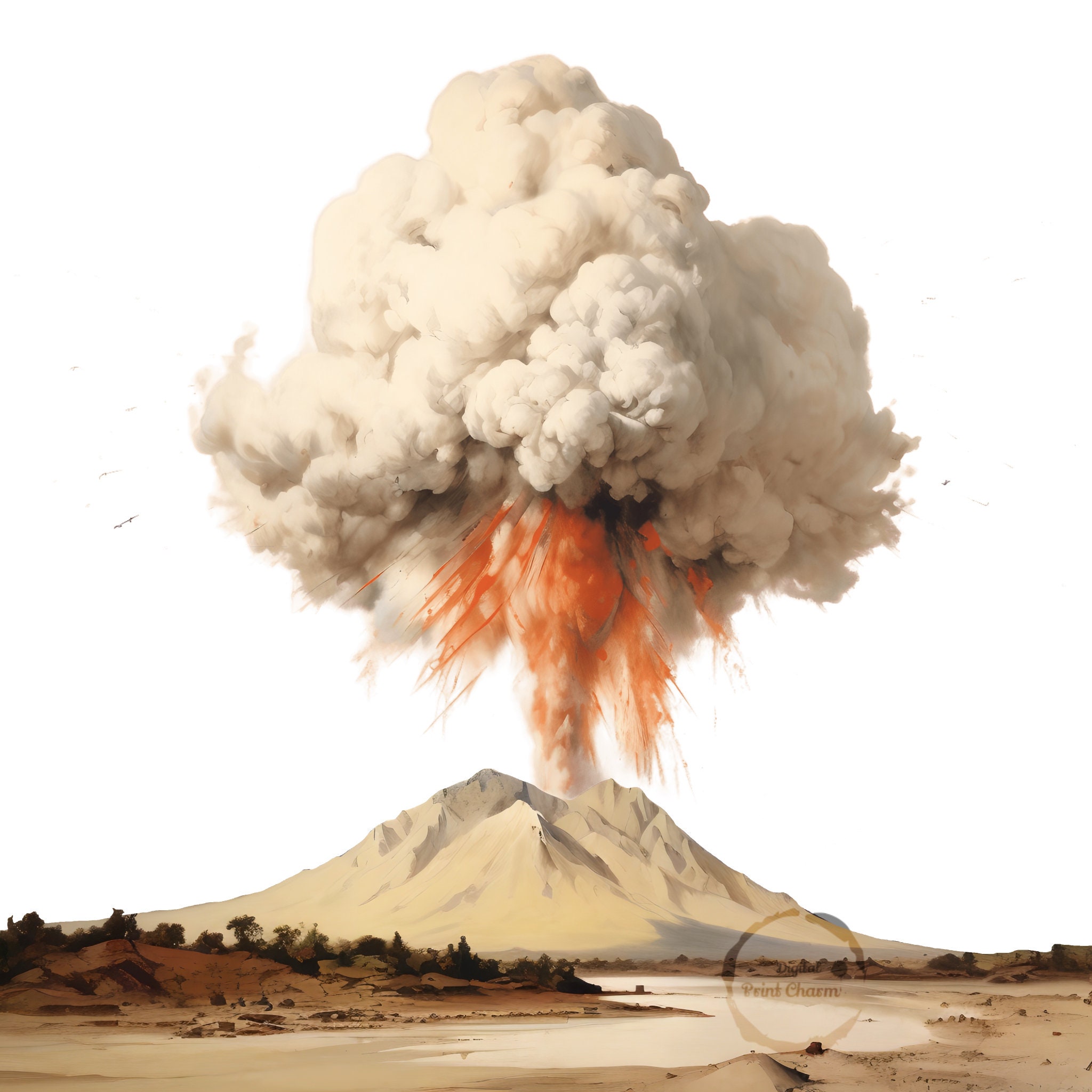 16 Erupting Volcanoes Clipart Watercolor Paintings Digitized ...