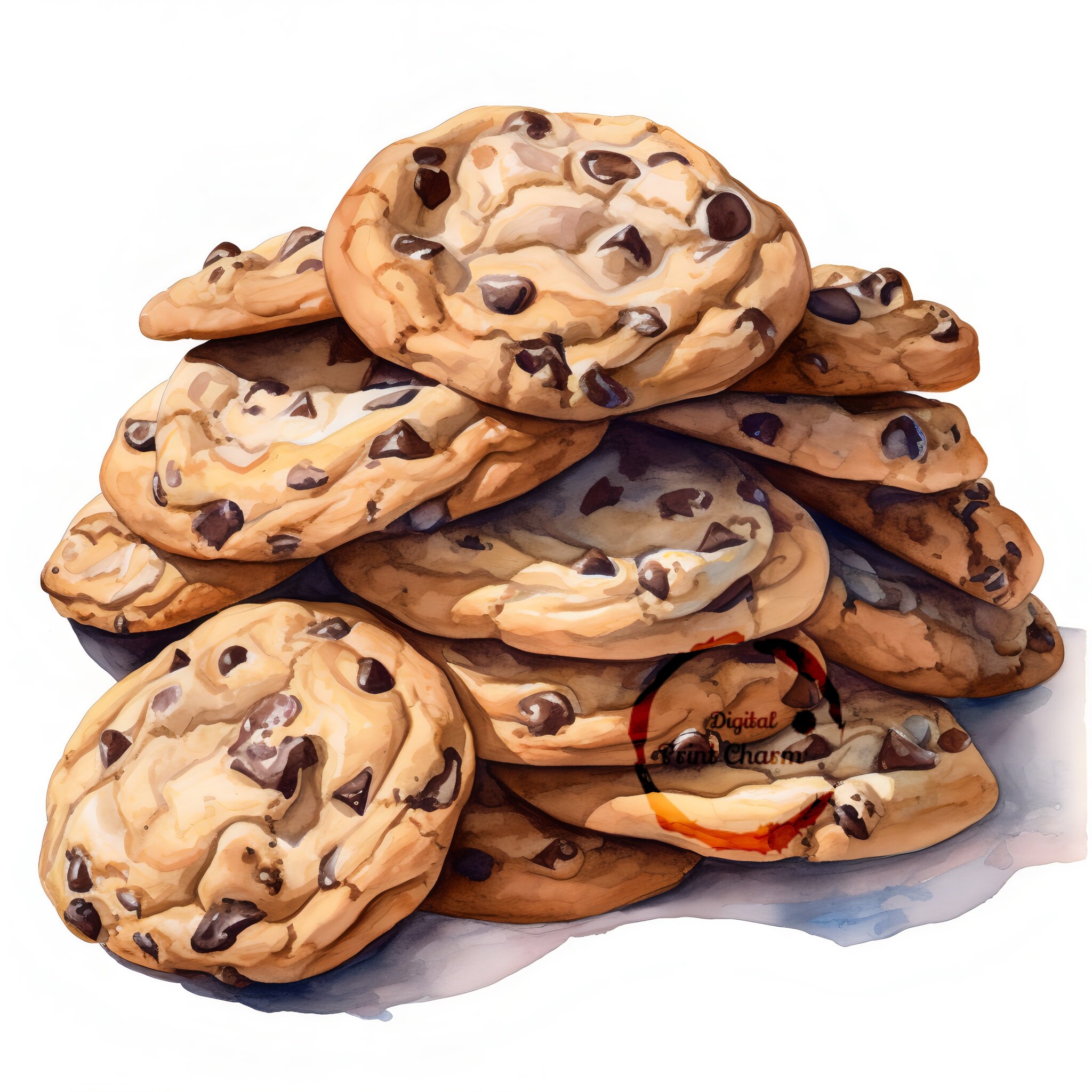 Watercolor Chocolate Chip Cookie Clipart Set 16 Delicious Dessert ...