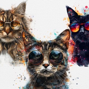 Cool Cats Wearing Sunglasses Clipart Bundle | 20 Watercolor ...