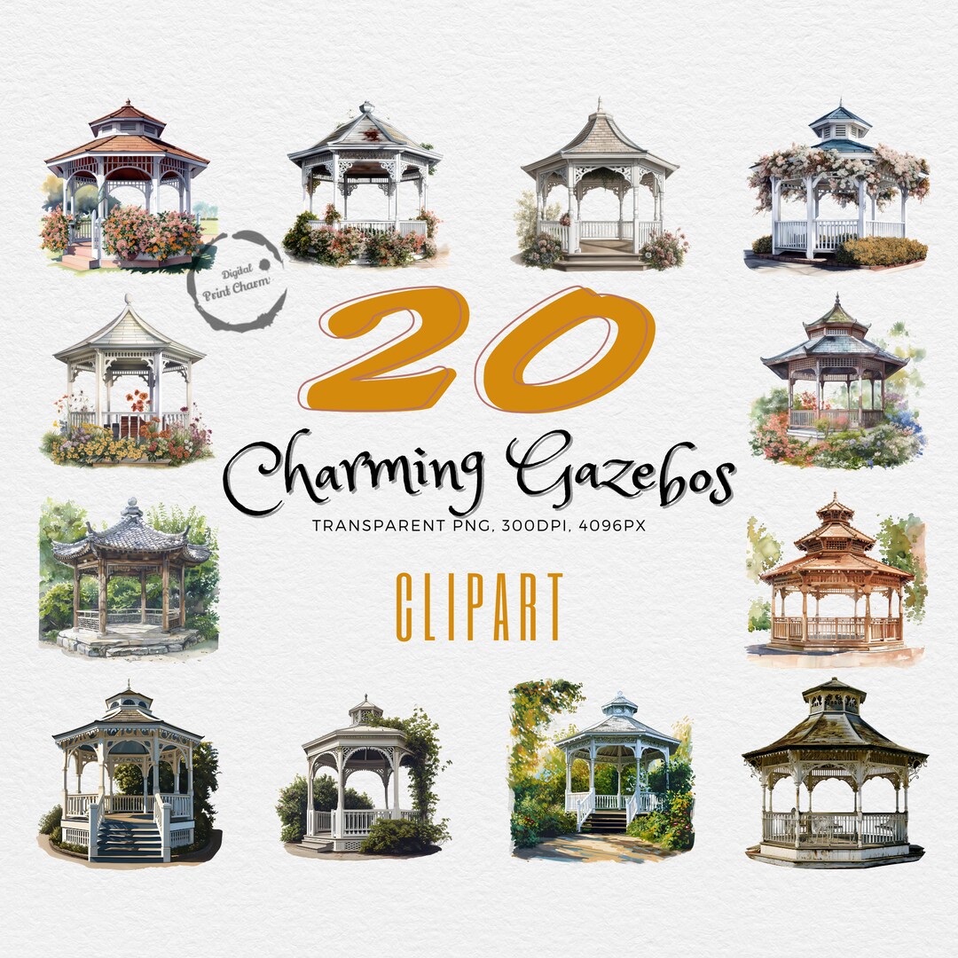 Enchanting Gazebos Watercolor Clipart Bundle | 20 Realistic Floral ...