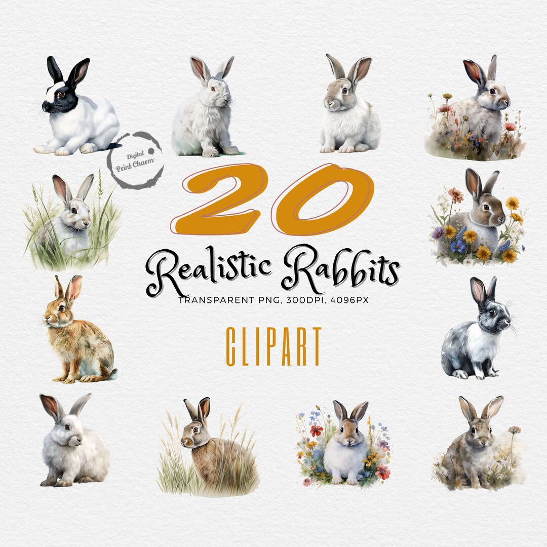 Realistic Rabbit Art Bundle | 20 Watercolor Paintings | Digital Clipart ...