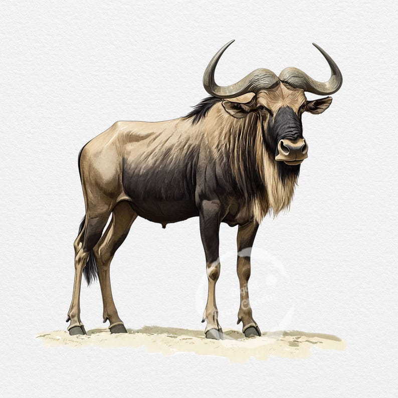 Majestic Wildebeest Clipart Set | 20 Realistic Gnu Illustrations ...