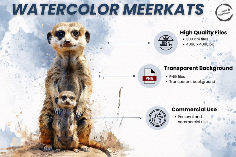 Meerkat Watercolor Clipart Bundle | 20 Realistic Paintings | Perfect ...