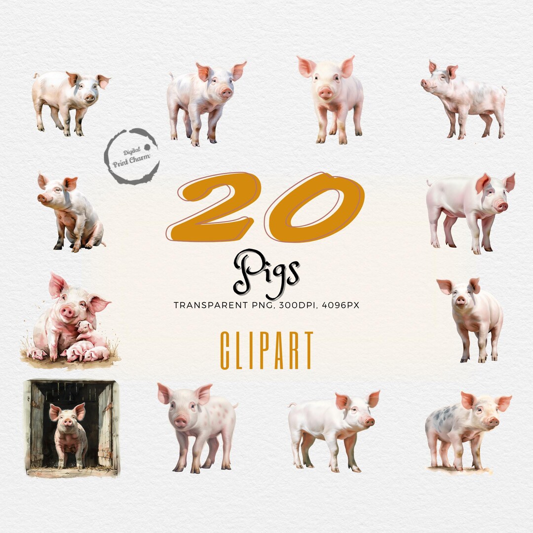 20 Pig Clipart Digital Prints | Realistic Watercolor Art | Perfect for ...