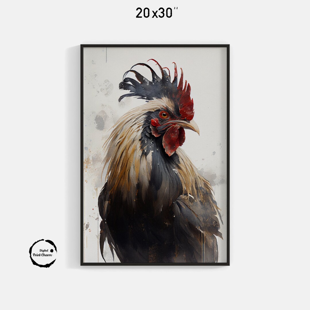 Vibrant Rooster Portrait | Watercolor Digital Print | Farmhouse Art ...