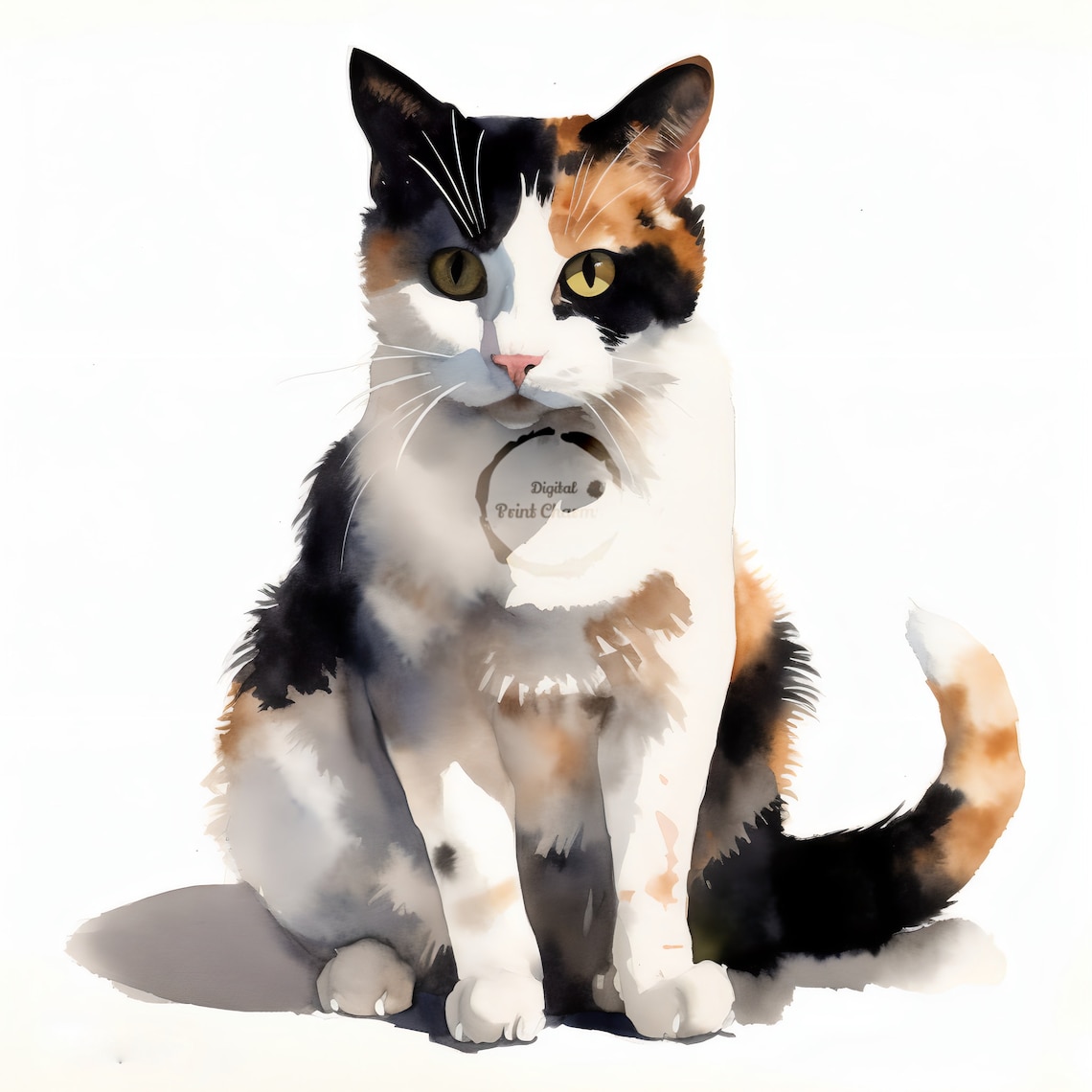Digital Watercolor Calico Cat Clipart Bundle 16 Cute Feline Prints for ...