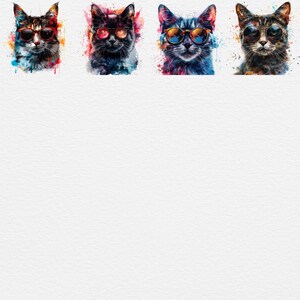 Cool Cats Wearing Sunglasses Clipart Bundle | 20 Watercolor ...