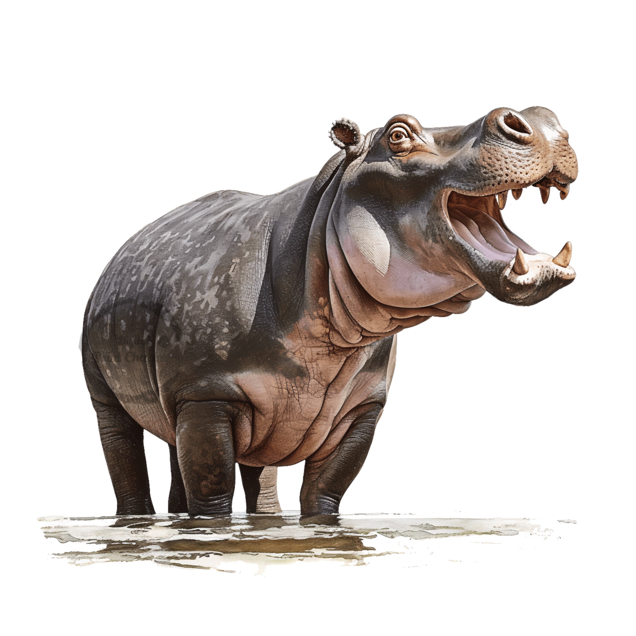 12 Realistic Hippo Prints Watercolor Digital Clipart Essential for ...