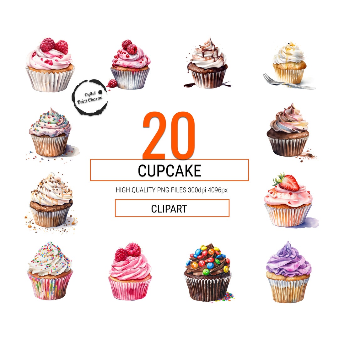 Delicious Cupcake Watercolor Clipart Set | 20 Mouthwatering Dessert ...