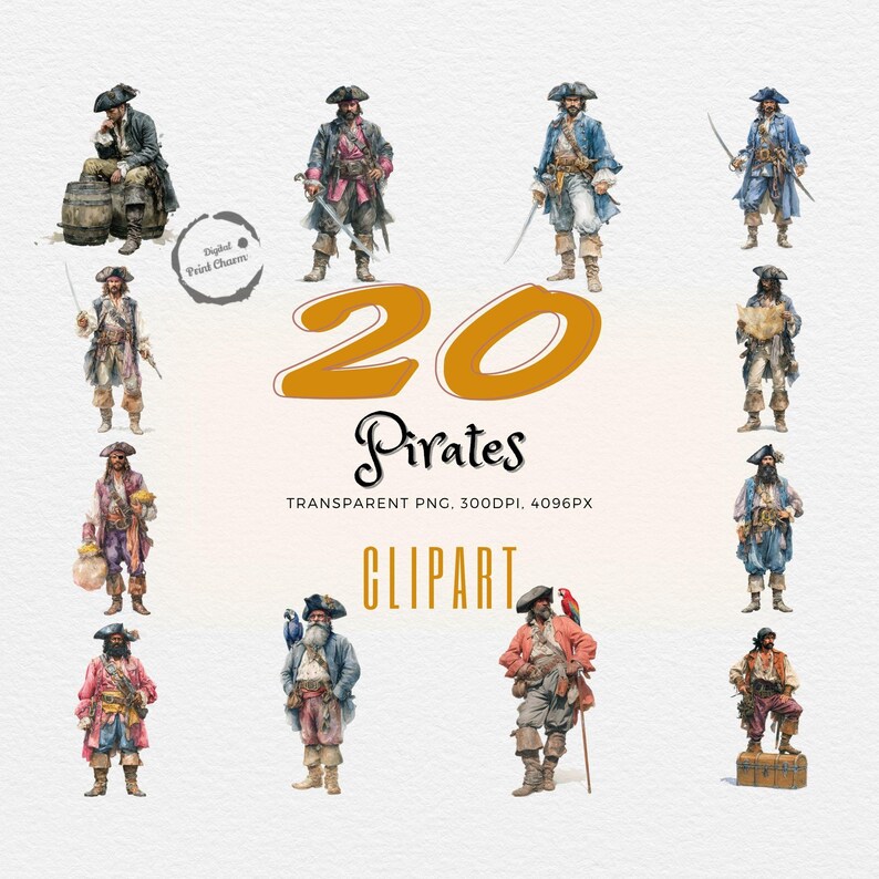 Epic Pirate Clipart Bundle You Can't Miss | 20 Full Body Height View ...