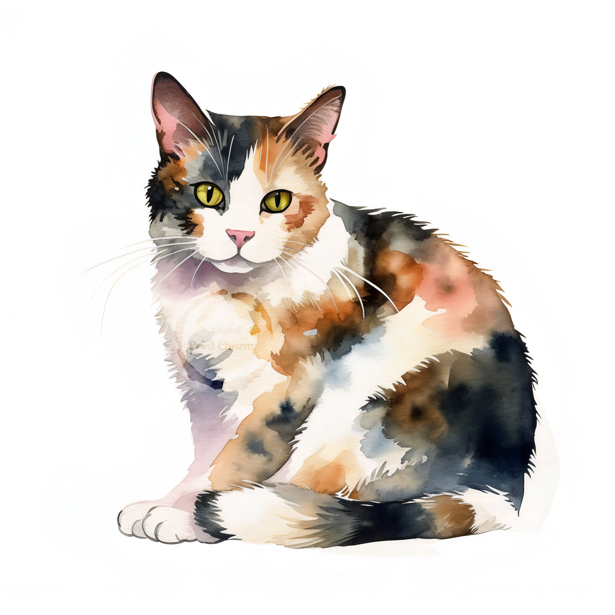Digital Watercolor Calico Cat Clipart Bundle 16 Cute Feline Prints for ...