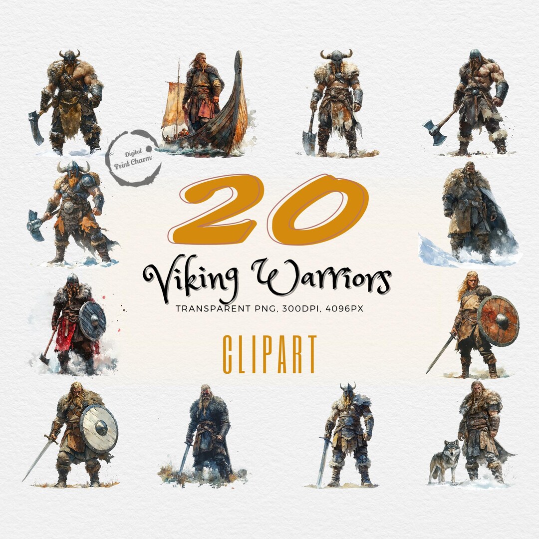 Stunning Viking Warriors Clipart Bundle | 20 Realistic Watercolor Illustrations | Perfect Gift ...