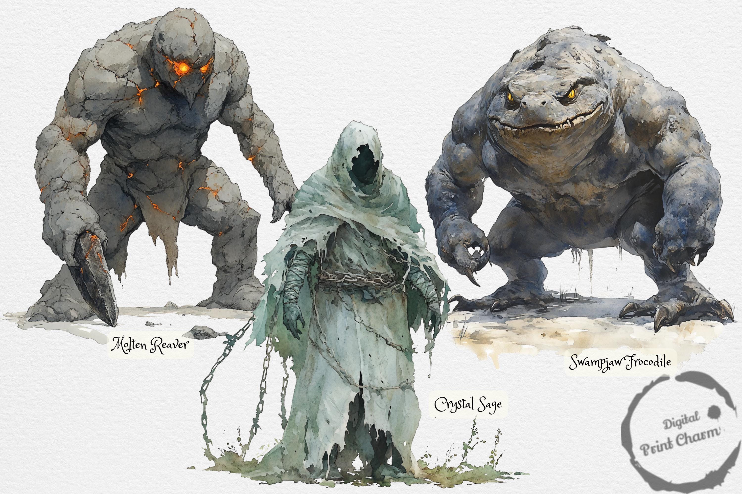 Epic Humanoid Creatures Clipart Bundle | 24 Realistic Watercolor Beasts ...