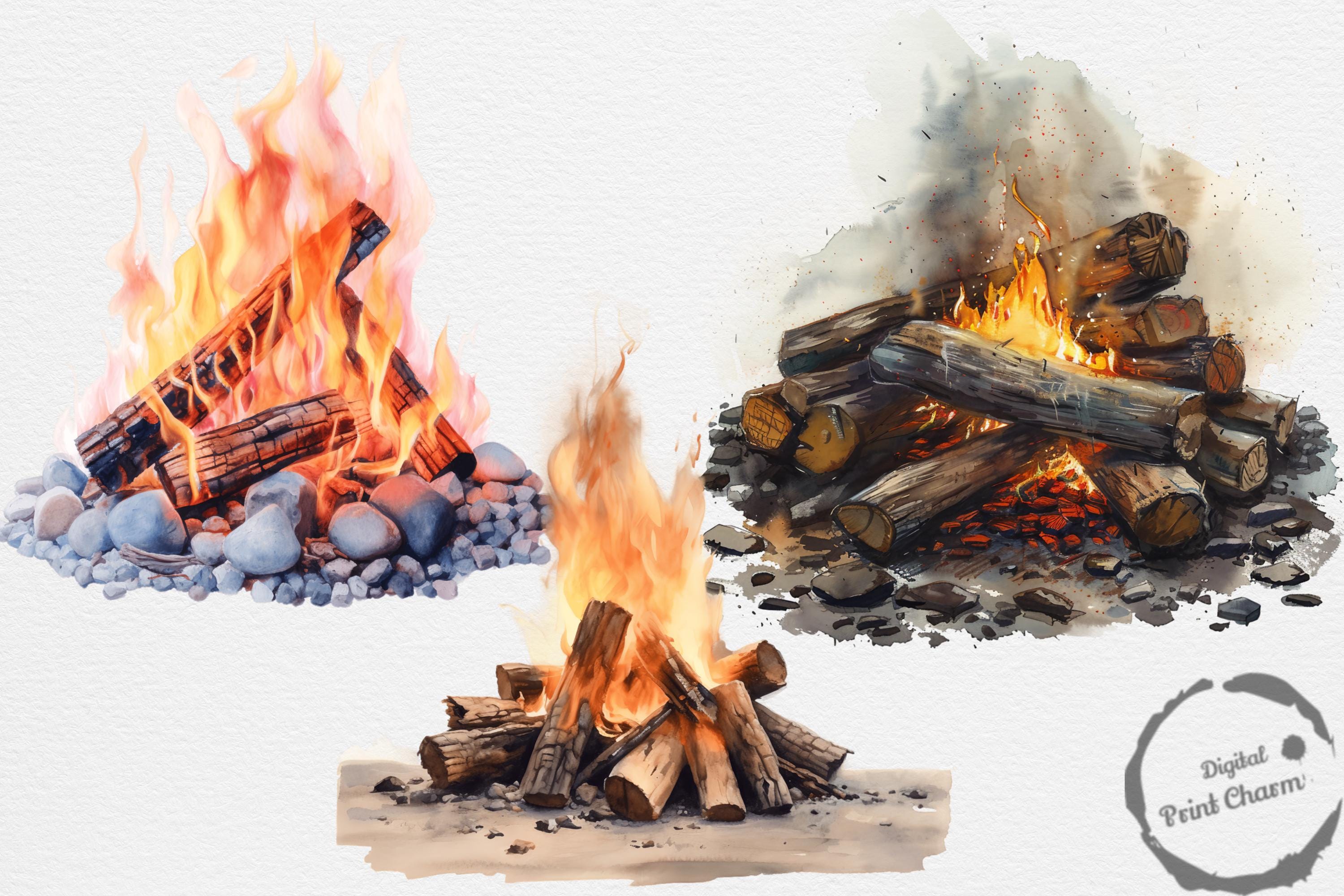 Campfire Clipart Bundle 20 Realistic Watercolor Digital Prints Perfect ...
