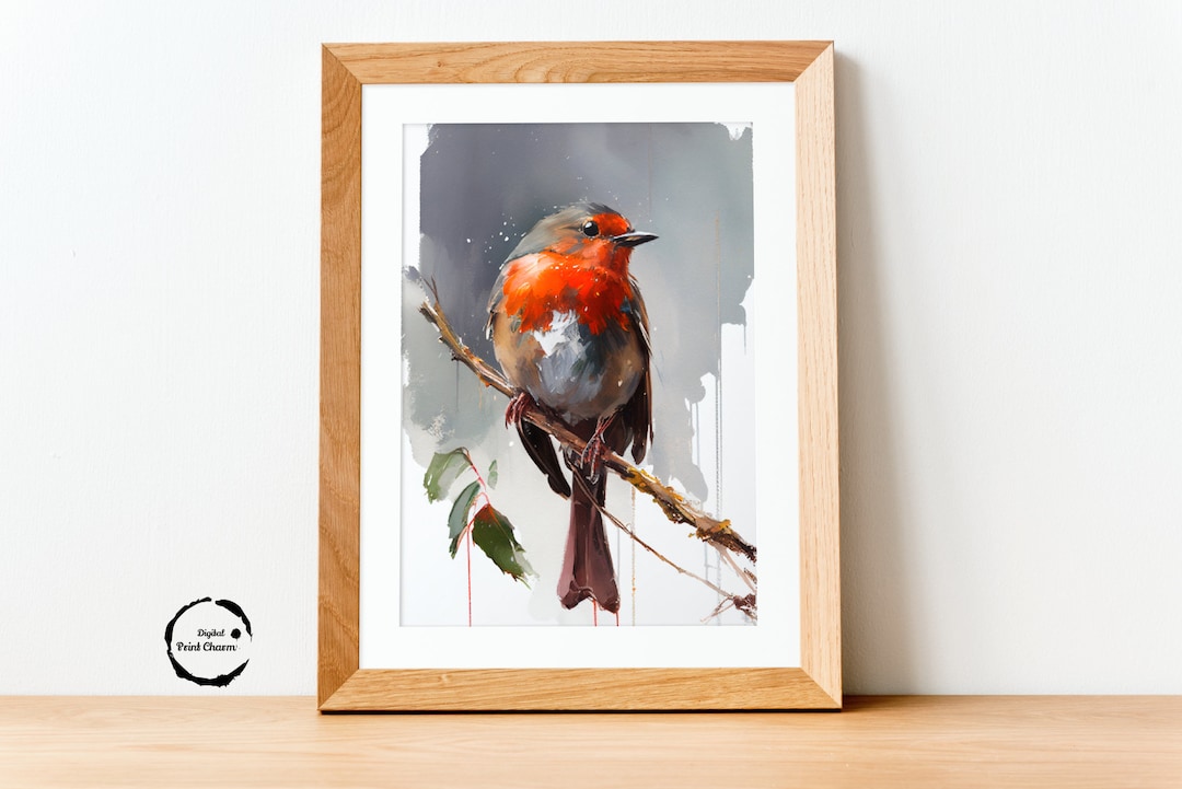 Red Robin, Watercolor, Digital Printable Art Work, Digital Download ...