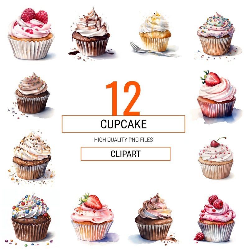 Delicious Cupcake Watercolor Clipart Set 12 Mouthwatering - Etsy