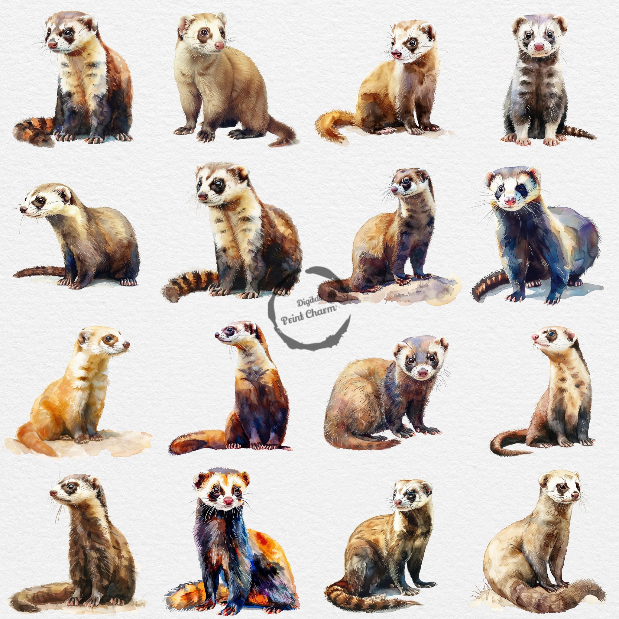 Realistic Ferret Clipart Bundle | 20 Lifelike Ferret Illustrations ...