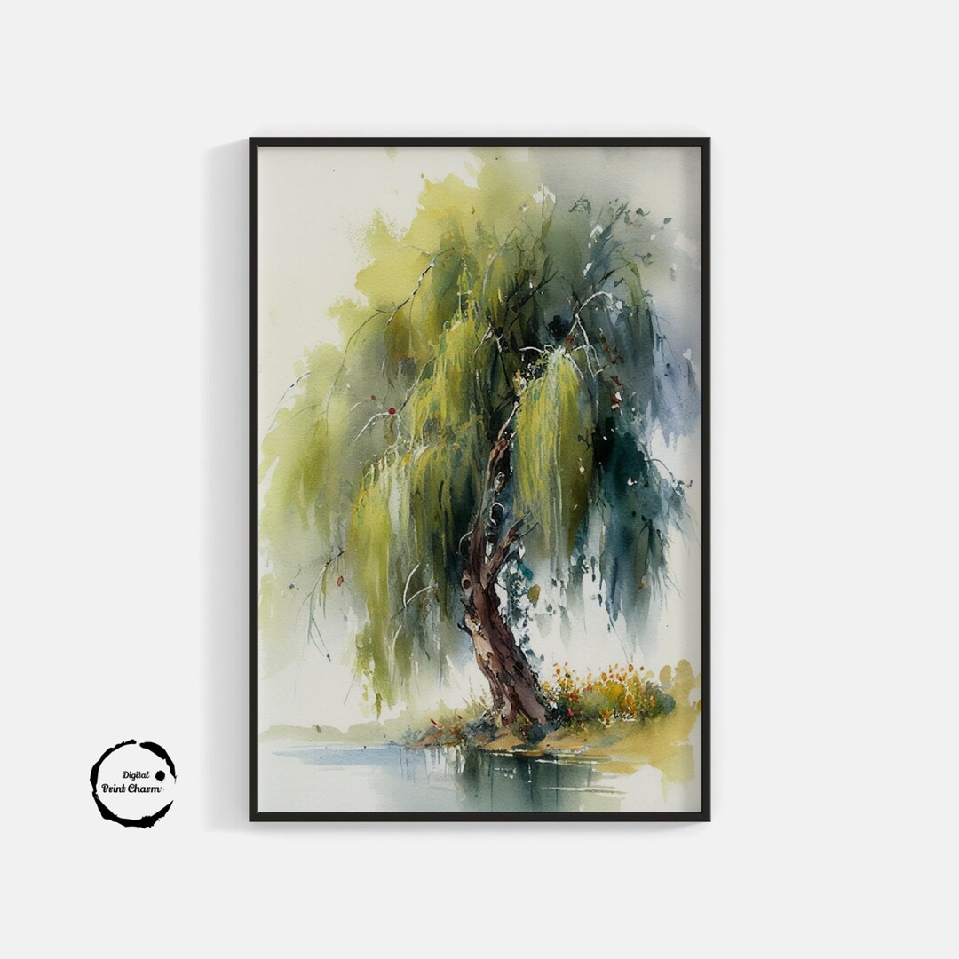 Weeping Willow Tree, Watercolor Painting, Digital Printable Art Work ...