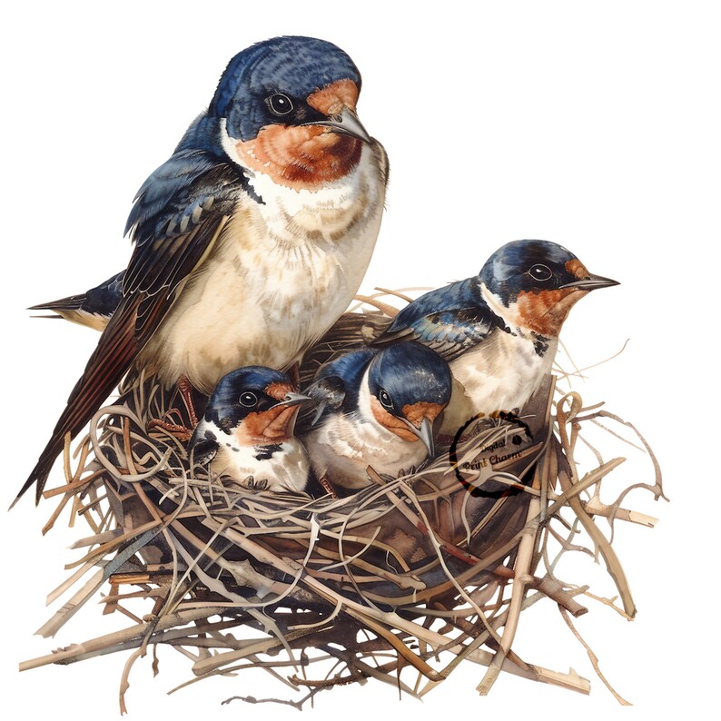 Realistic Swallow Nesting Clipart Bundle | 20 Watercolor Swallow ...