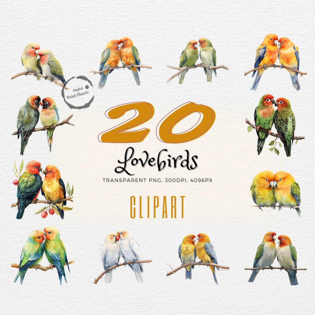 Watercolor Lovebirds Bundle | Realistic Digital Prints | 20 Cliparts ...