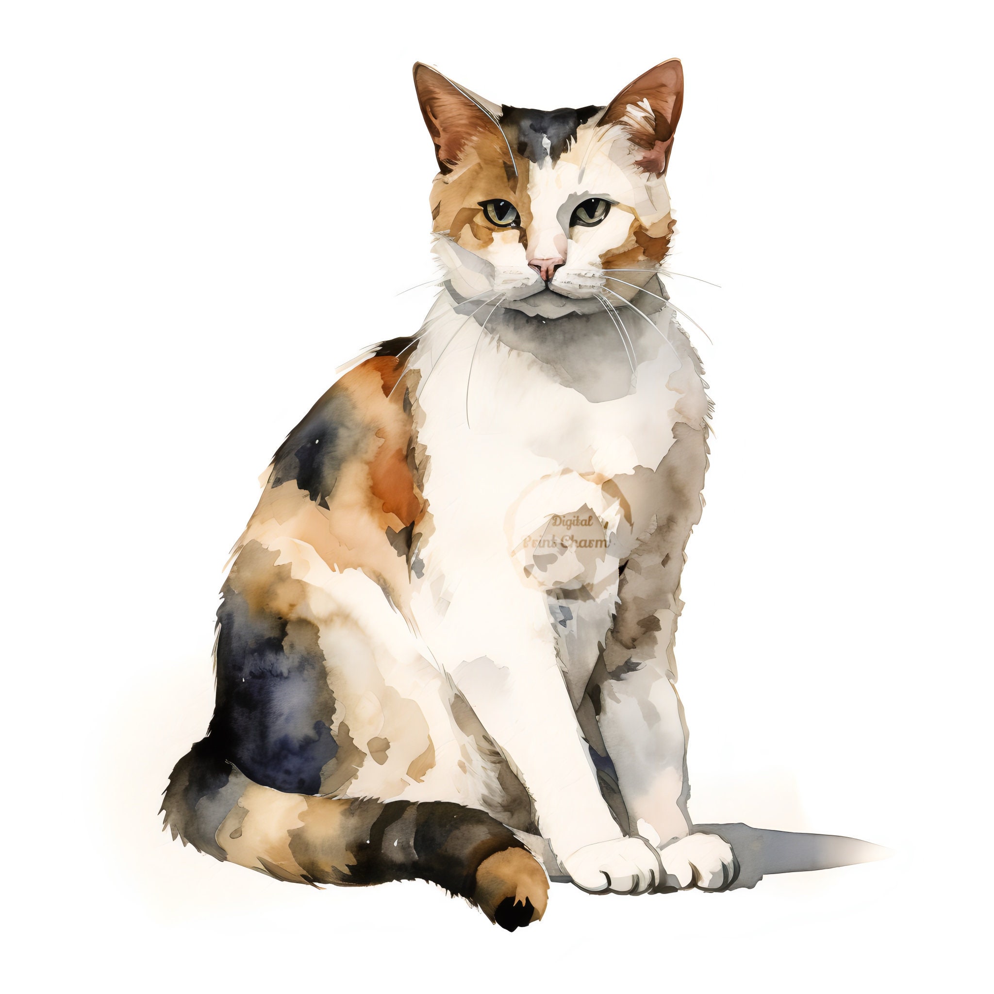 Digital Watercolor Calico Cat Clipart Bundle | 16 Cute Feline Prints ...