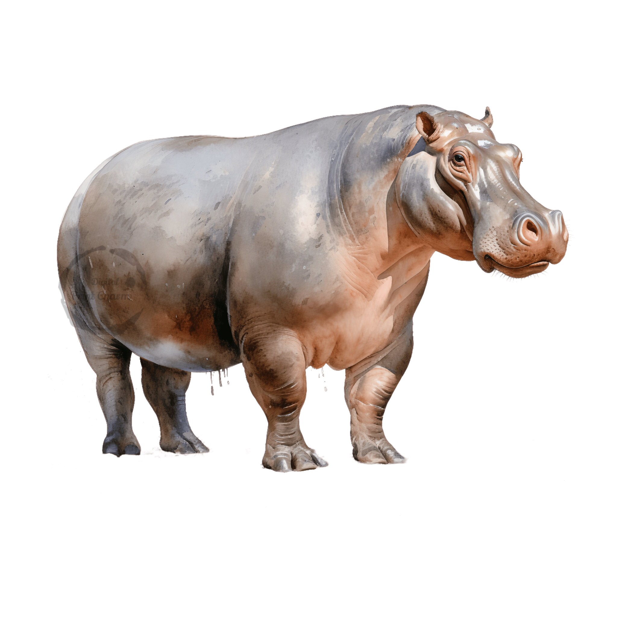12 Realistic Hippo Prints Watercolor Digital Clipart Essential for ...