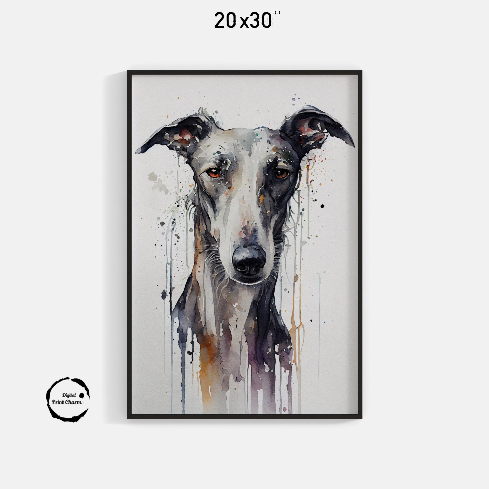 Set of Two Realistic Greyhound Prints Watercolor Dog Portraits Digital ...
