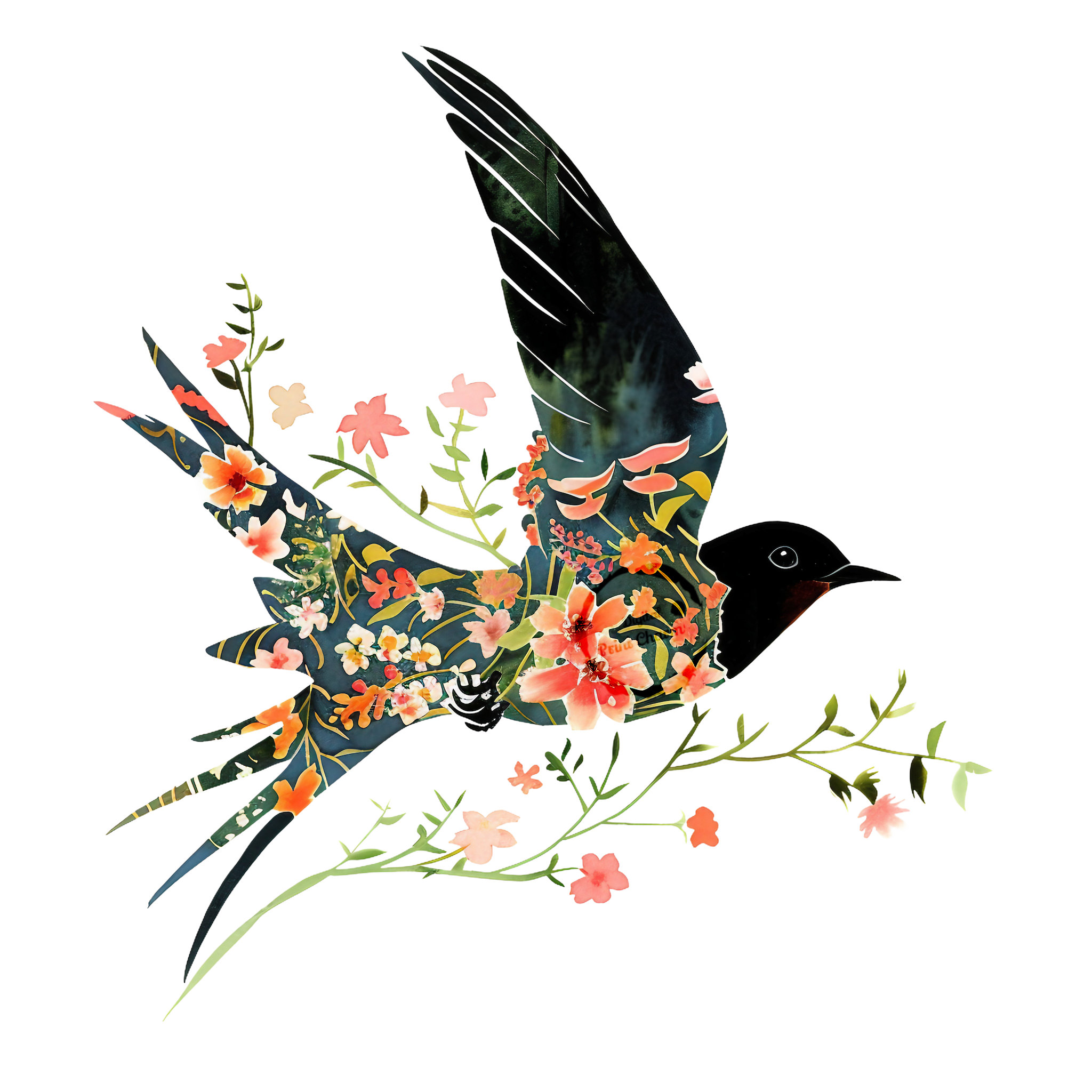 Floral Bird Clipart Bundle 20 Watercolor Flower-patterned Bird ...