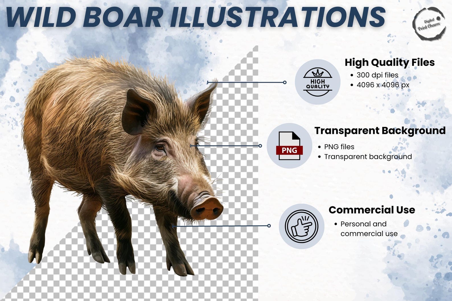 Realistic Wild Boar Clipart Bundle | 20 Wild Hog Illustrations ...