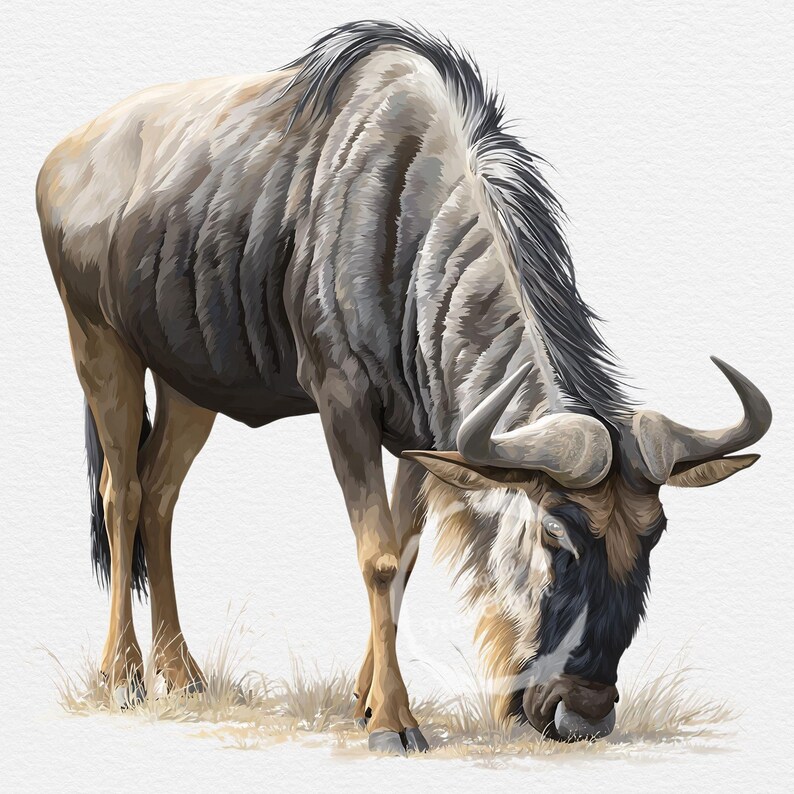 Majestic Wildebeest Clipart Set | 20 Realistic Gnu Illustrations ...