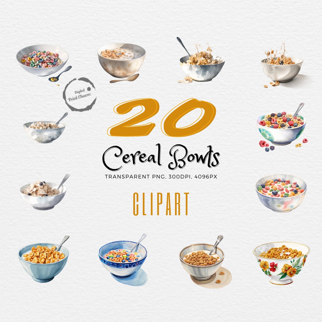 Delightful Cereal Bowl Clipart Bundle | 20 Realistic Breakfast ...