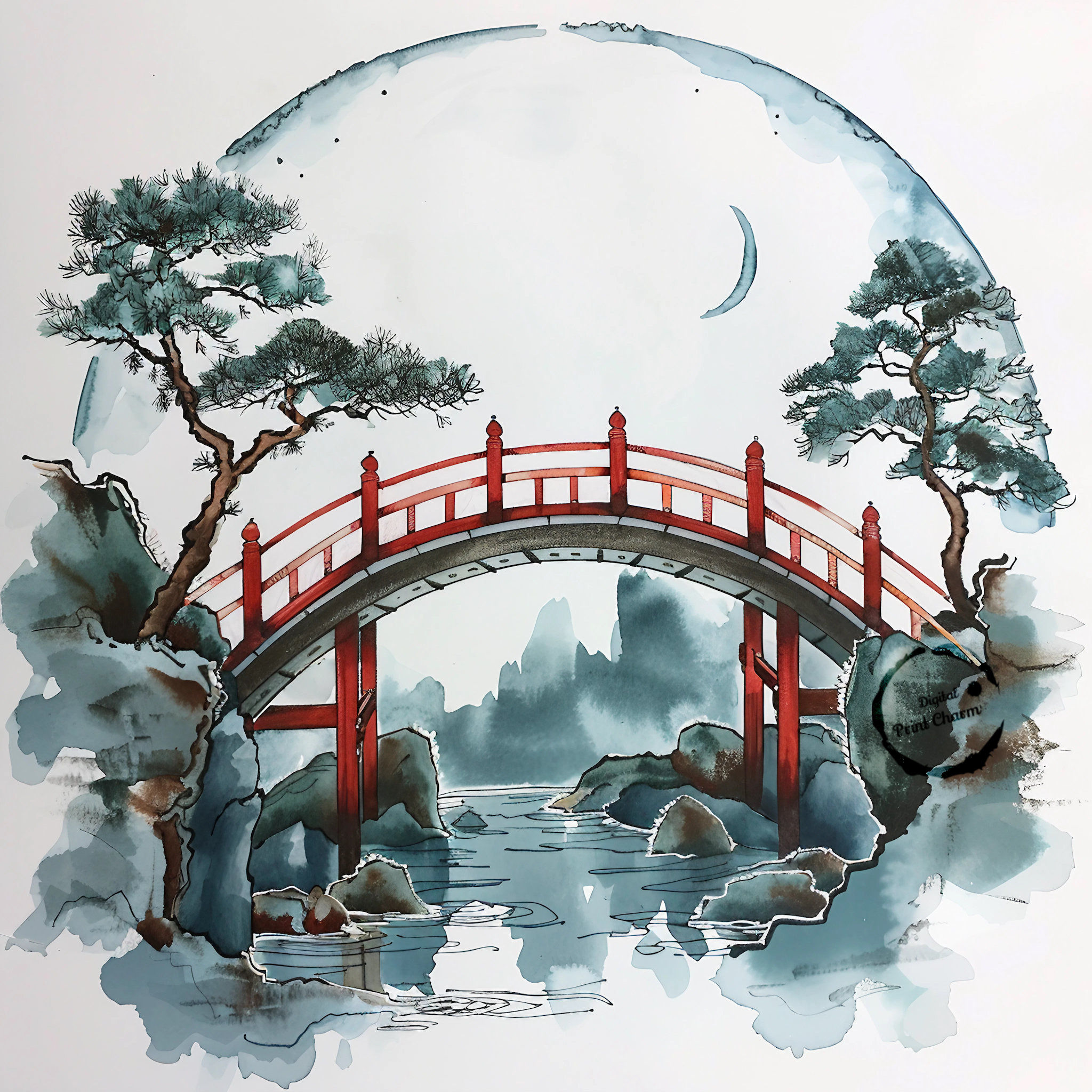 Japanese Moon Bridge Clipart Bundle 16 Realistic Garden Bridge ...