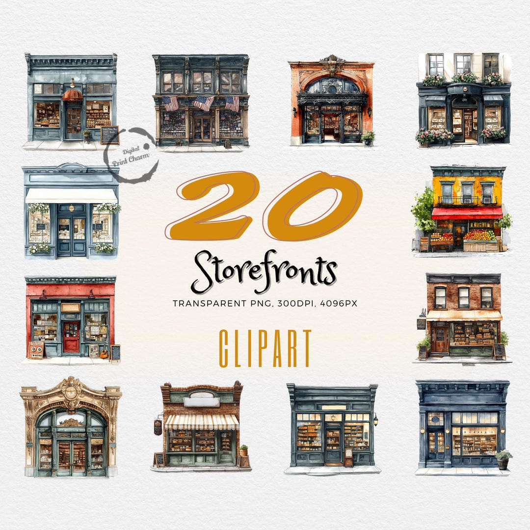 20 Realistic NYC Storefronts Watercolor Clipart | Elevate Your Art ...